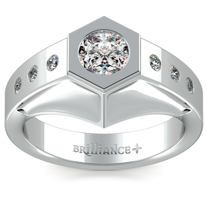 Hexagonal Diamond Mangagement Ring In White Gold