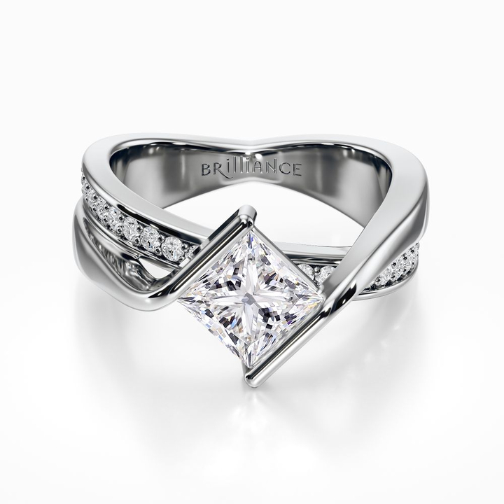 Princess Bezel Diamond Bridge Engagement Ring in Platinum