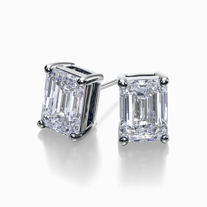 3 Carat Lab Grown Emerald Diamond Studs in White Gold
