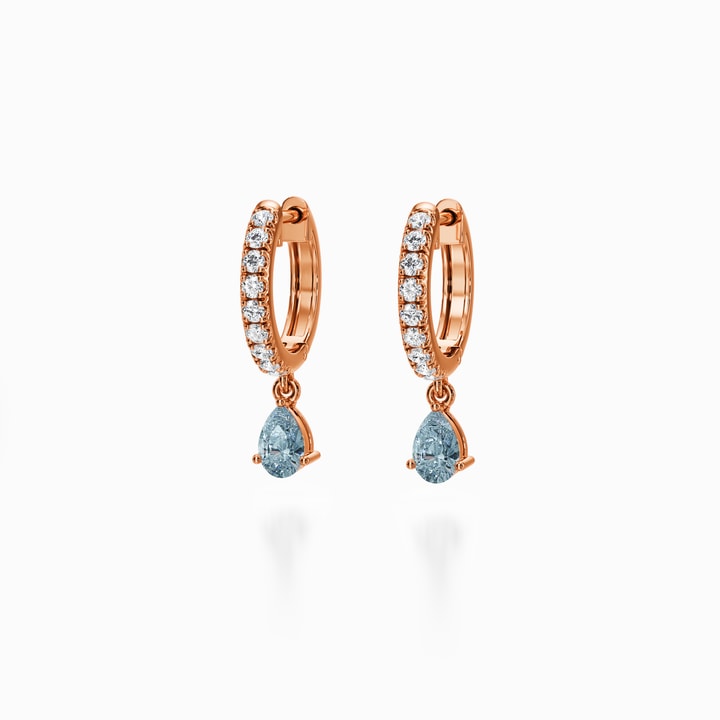 Fancy Blue Pear Lab Diamond Drop Earrings in Rose Gold