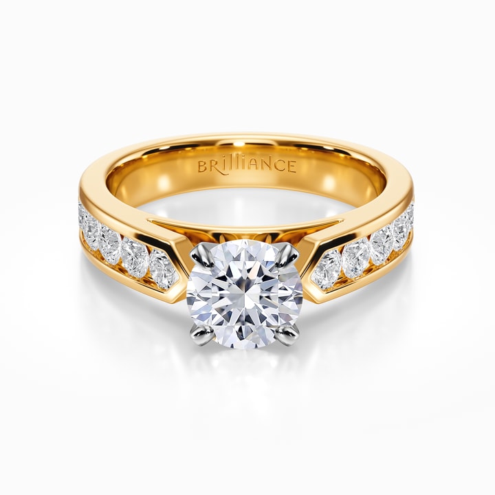 Channel Set Round Diamond Ring Setting In Yellow Gold