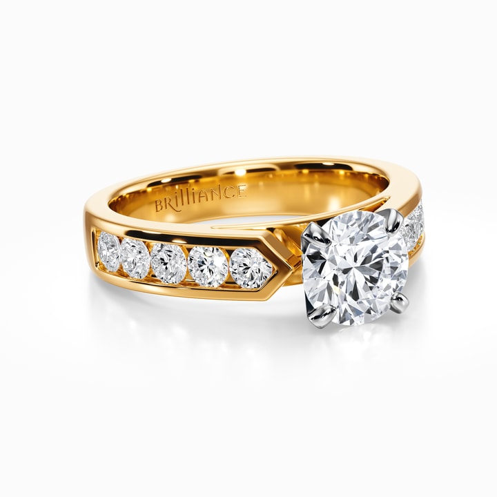 Channel Set Round Diamond Ring Setting In Yellow Gold