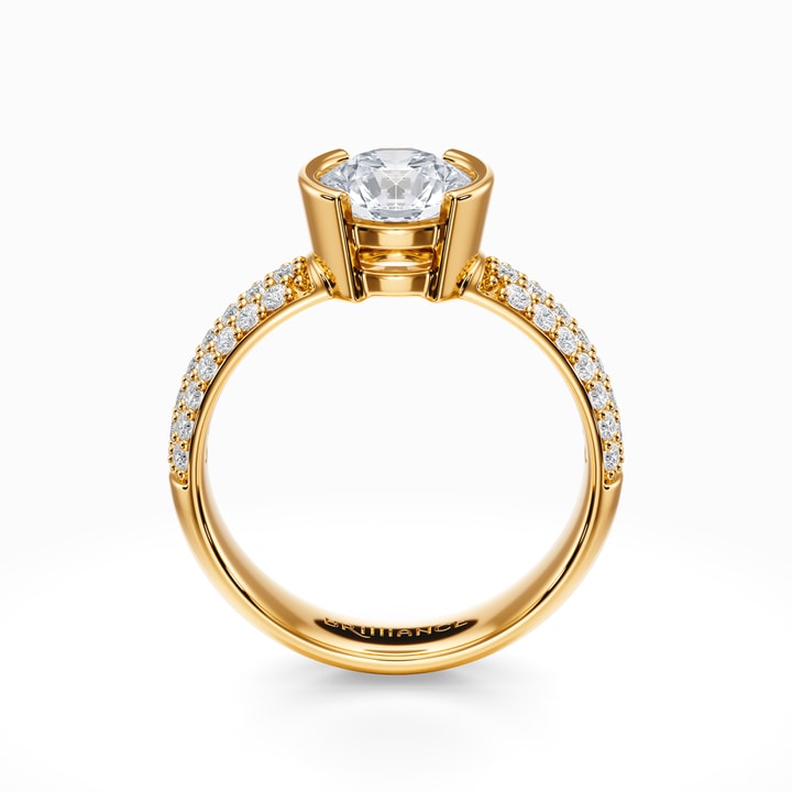 Half Bezel Setting Engagement Ring In Yellow Gold