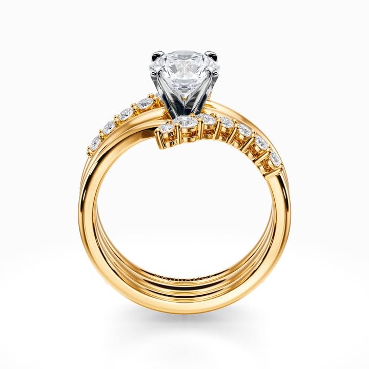 Asymmetrical Bridal Wedding Ring Enhancer Set In Yellow Gold