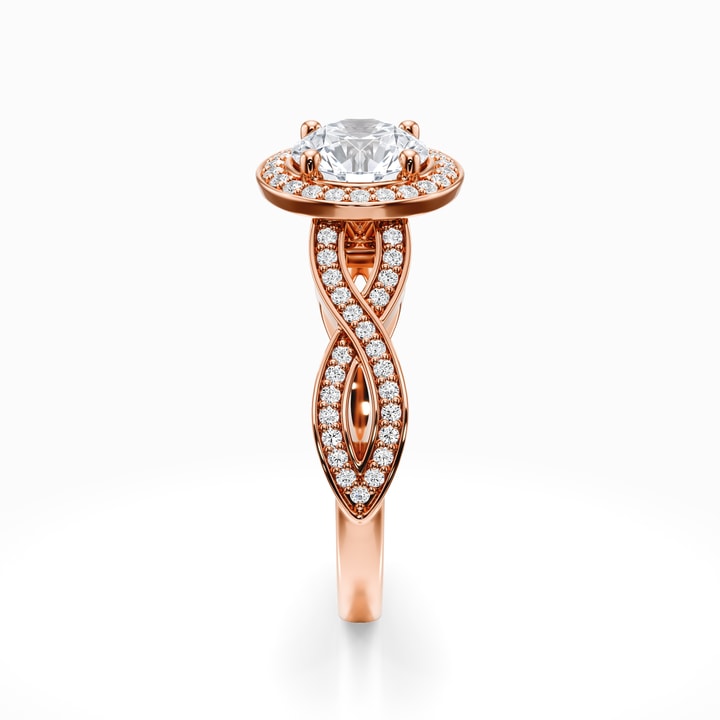 Rose Gold Infinity Twist Ring With Diamond Halo