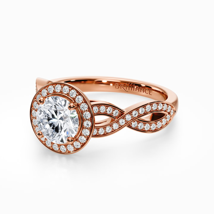 Rose Gold Infinity Twist Ring With Diamond Halo