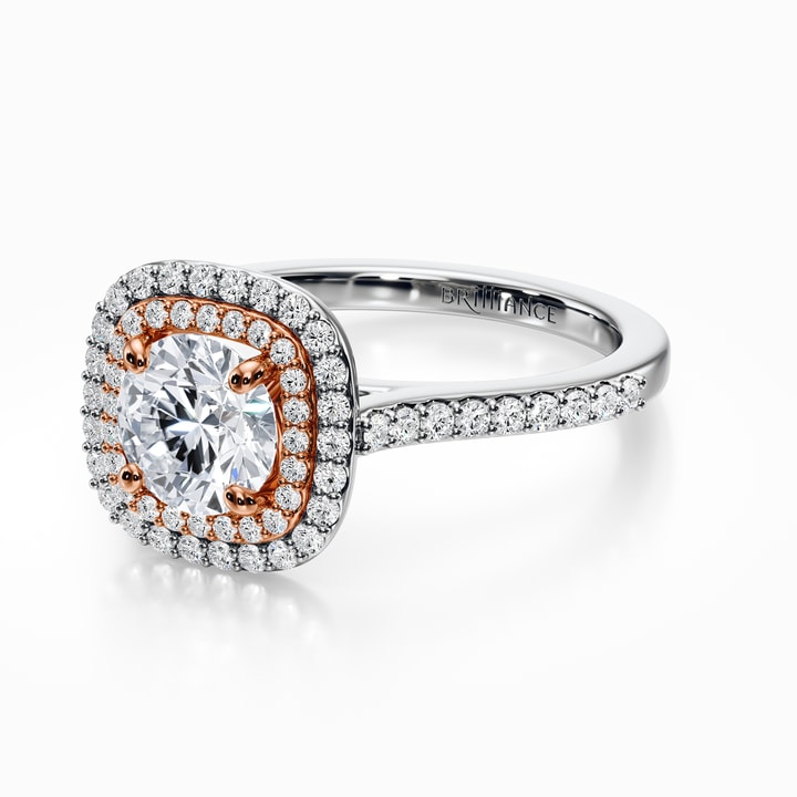 Double Halo Engagement Ring In Platinum And Rose Gold