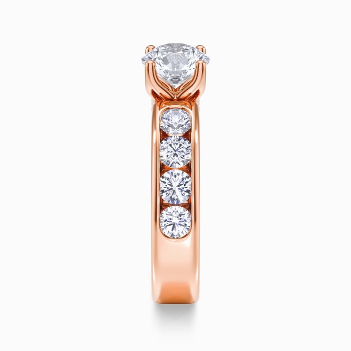 Wide Channel Diamond Engagement Ring in Rose Gold