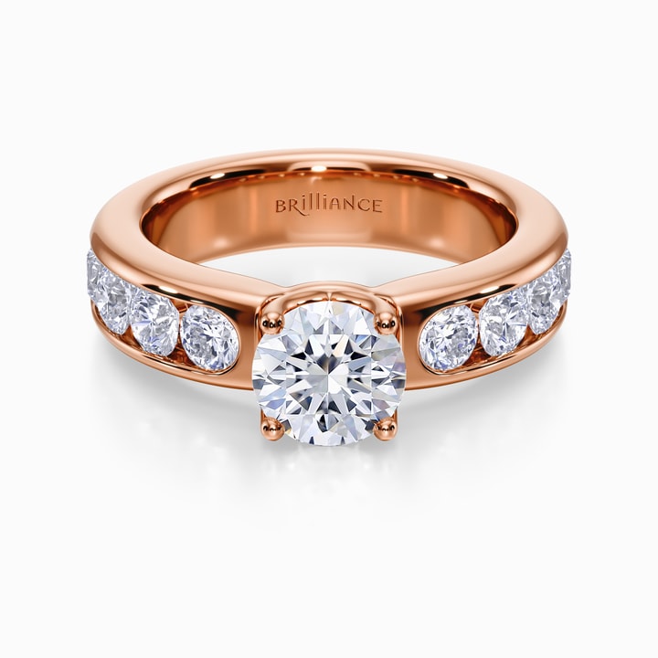 Wide Channel Diamond Engagement Ring in Rose Gold