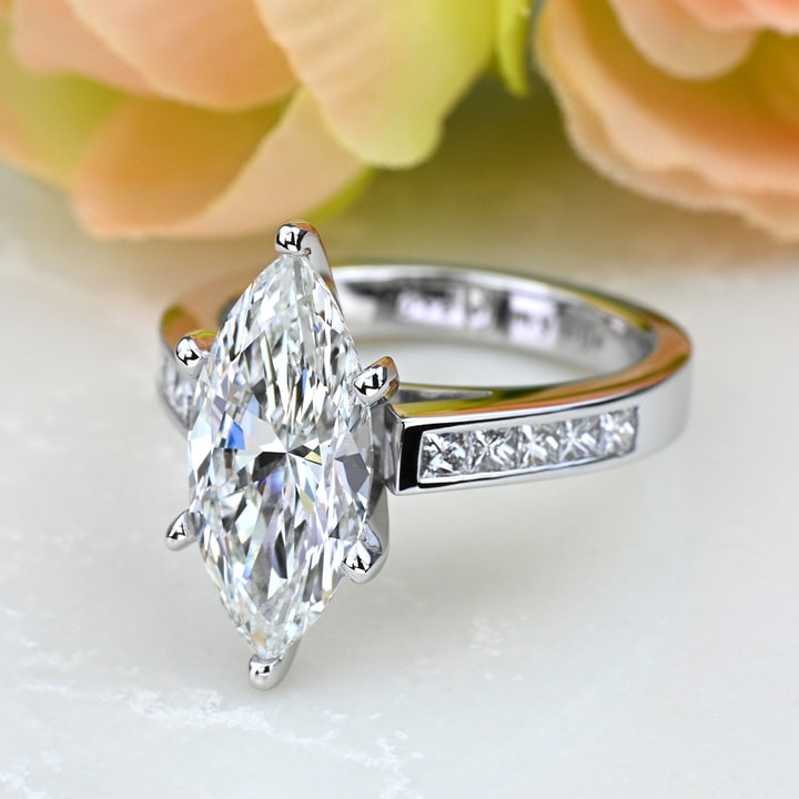 3.75 Carat Lab Created Marquise Diamond Princess Channel Set Engagement ...