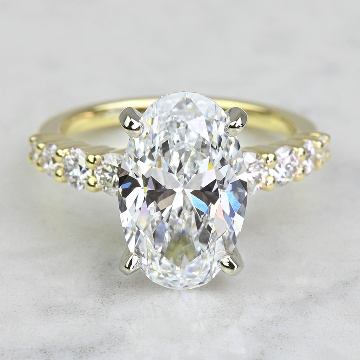 4 Carat Lab Created Oval Diamond Custom Shared Prong Engagement Ring