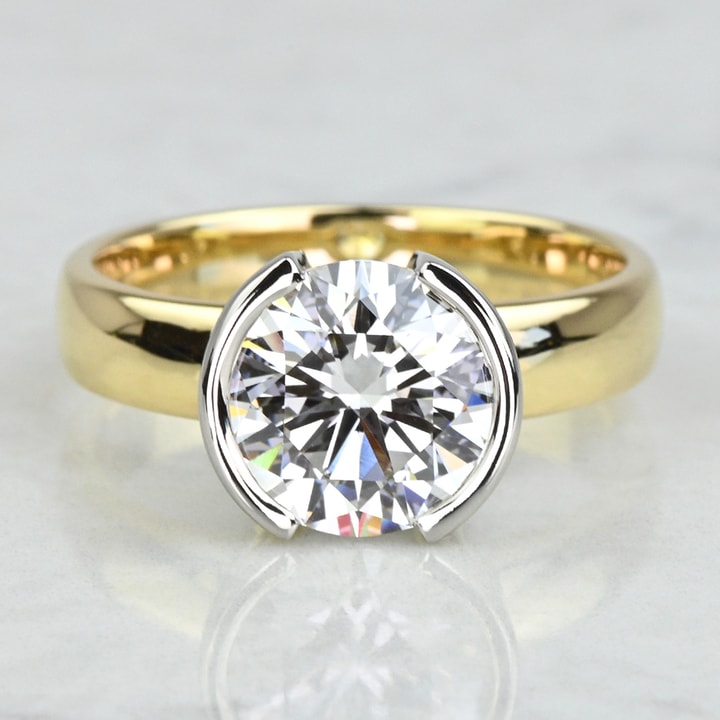 4 Carat Lab Created Round Diamond Custom Two-Tone Half Bezel Engagement ...