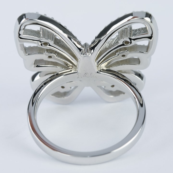 Butterfly Shaped Diamond Ring In 14K White Gold