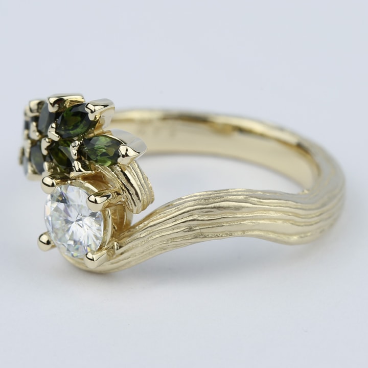 Nature Inspired Tree Engagement Ring With Engraved Bark