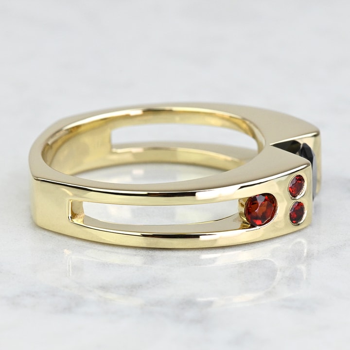 Men's Onyx Gemstone Mangagement™ Ring With Garnet Side Stones