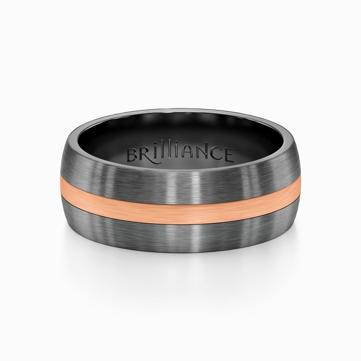 Mens Zirconium And Rose Gold Wedding Band | Satin Finish