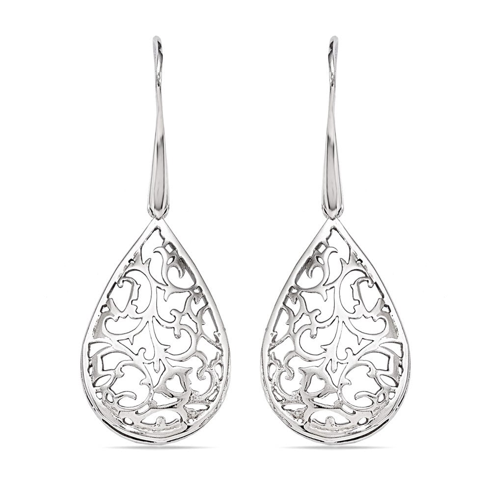 Silver Filigree Earrings In A Paisley Dangle Design