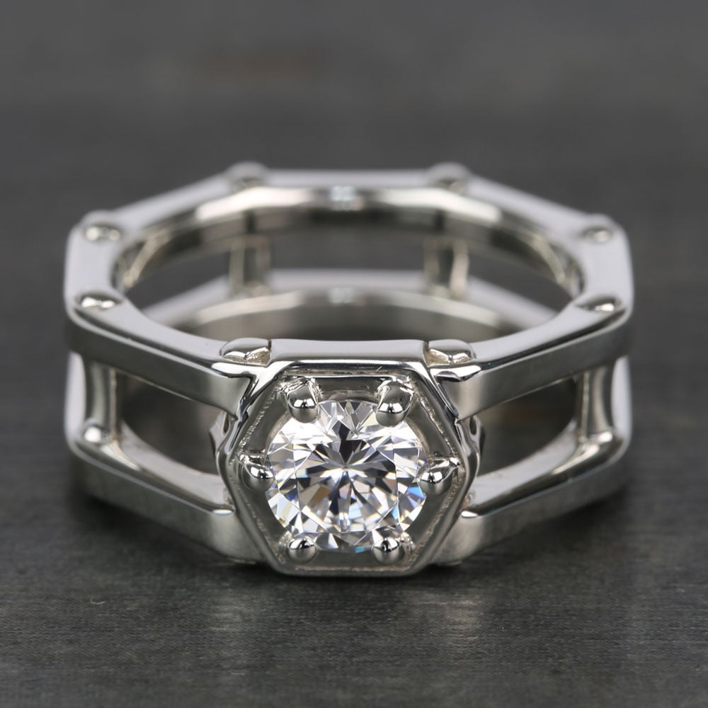 Mens Moissanite Ring In A Gear Design