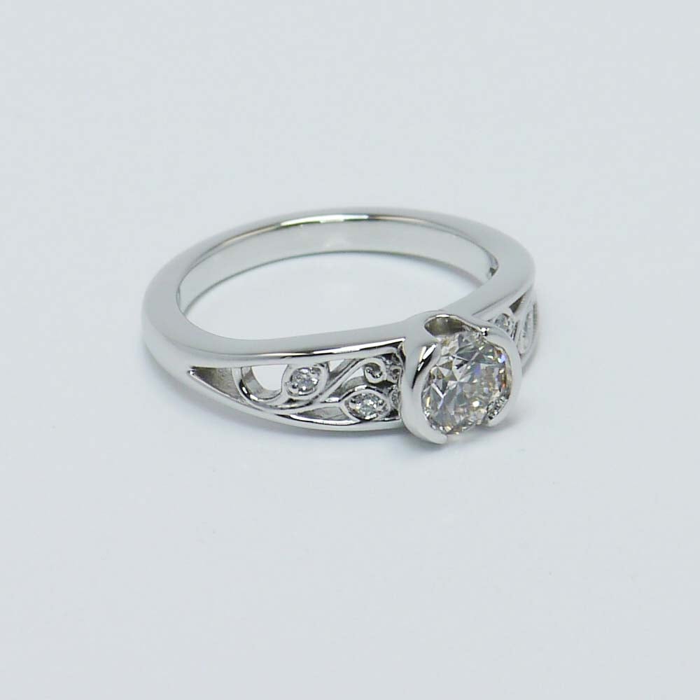 Vintage Bezel Set Diamond Ring With Filigree Detailing