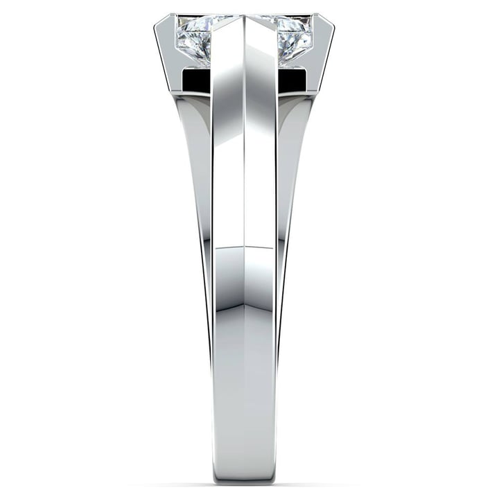 Modern White Gold Moissanite Mens Ring - Trident