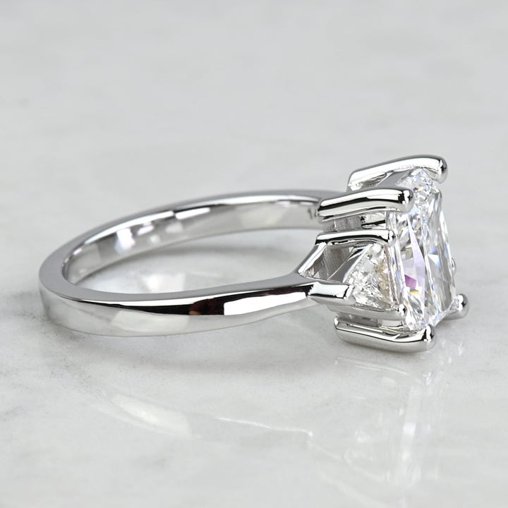 2 Carat Lab Created Radiant Diamond Trillion Side Stone Engagement Ring