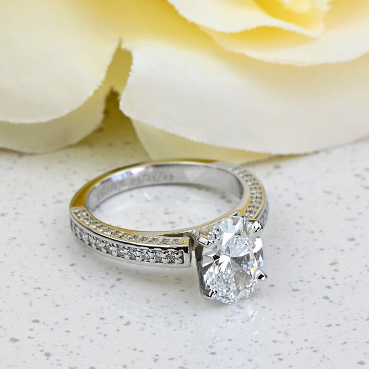 2 Carat Lab Grown Oval Diamond 3-Sided Pave Engagement Ring