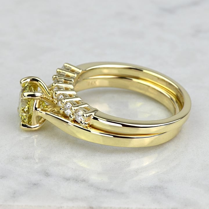 Lab Created Fancy Yellow Round Diamond Solitaire & Seven Stone Bridal Set