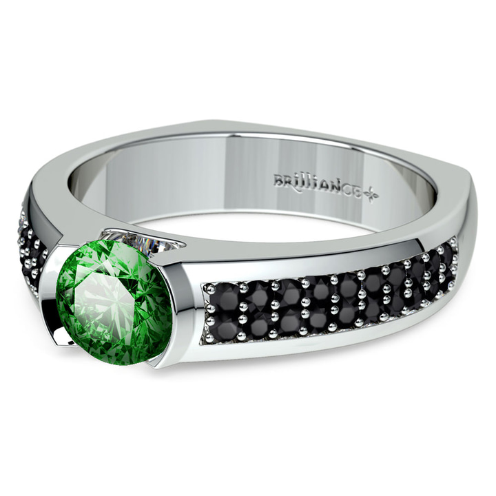 Green Tsavorite Mens Ring In White Gold