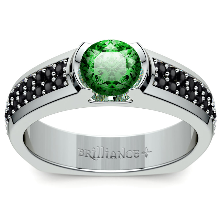 Green Tsavorite Mens Ring In White Gold