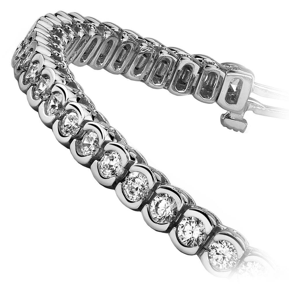 Half Bezel Set Diamond Bracelet In White Gold (3 Carat)