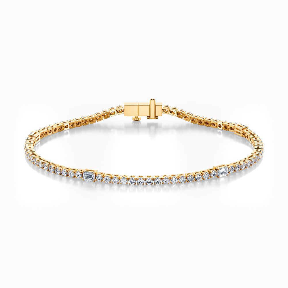Round and Emerald Lab Diamond Bracelet in Yellow Gold (3.00 Carat)