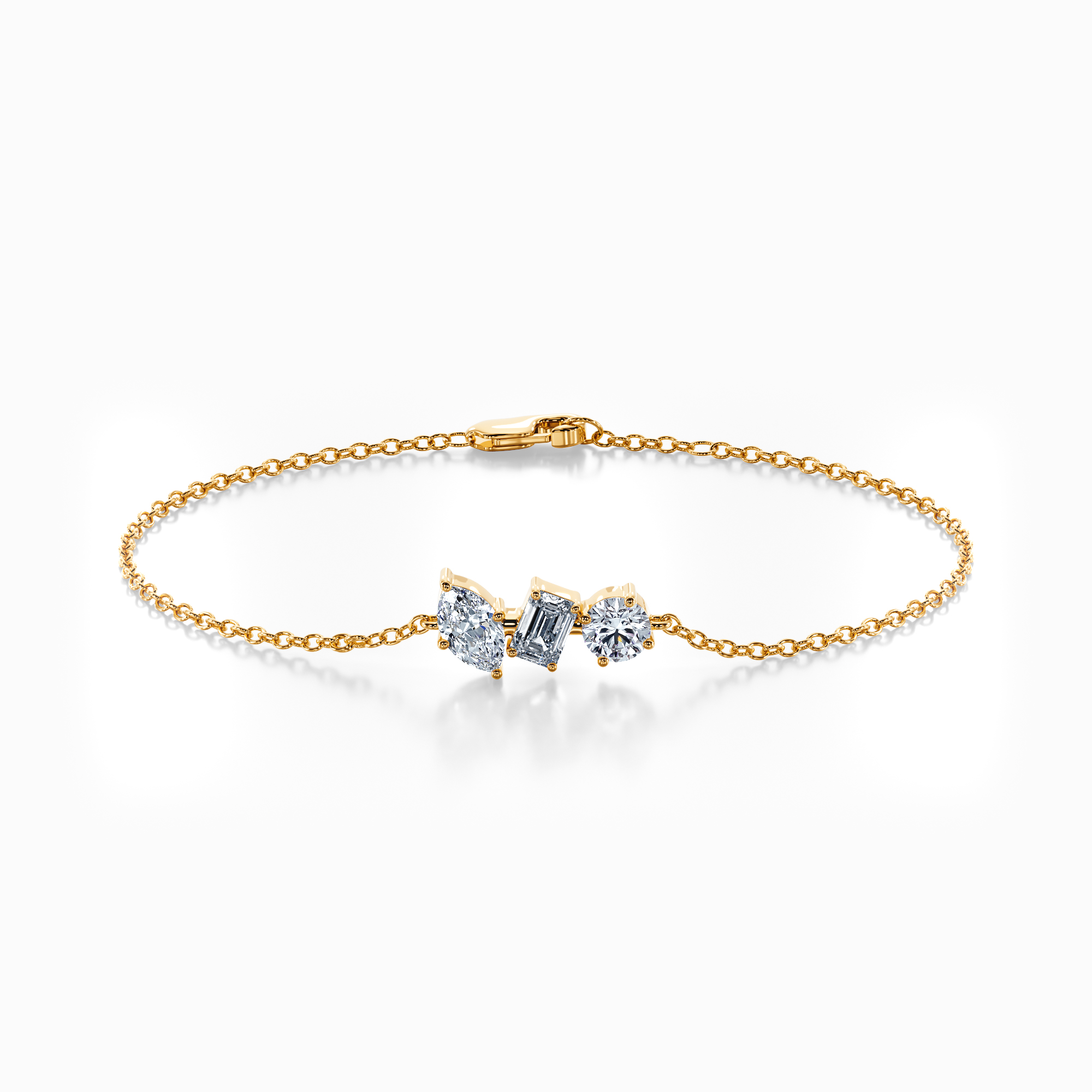 Three Stone Lab Diamond Bracelet in Yellow Gold (1.45 carat)