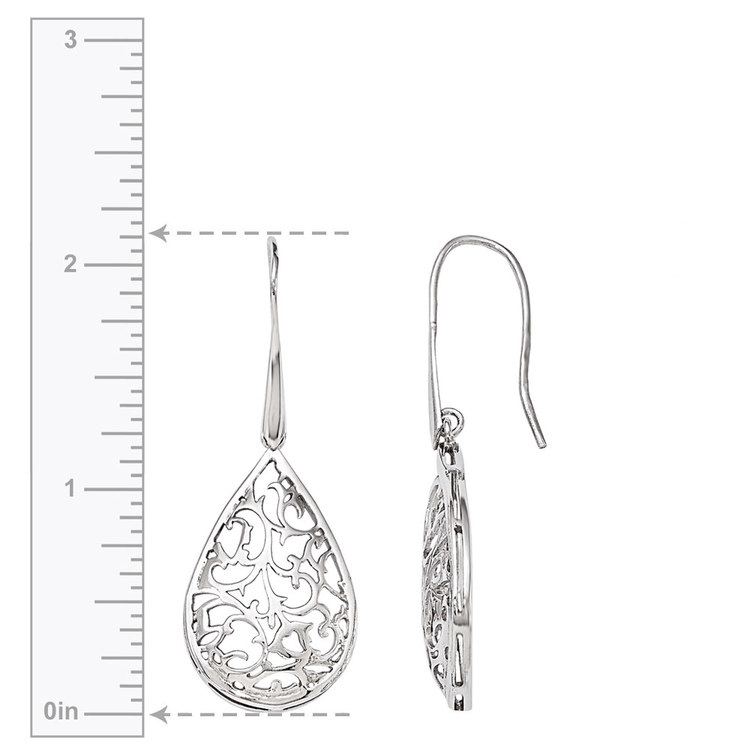 Paisley Filigree Teardrop Dangle Earrings in Silver