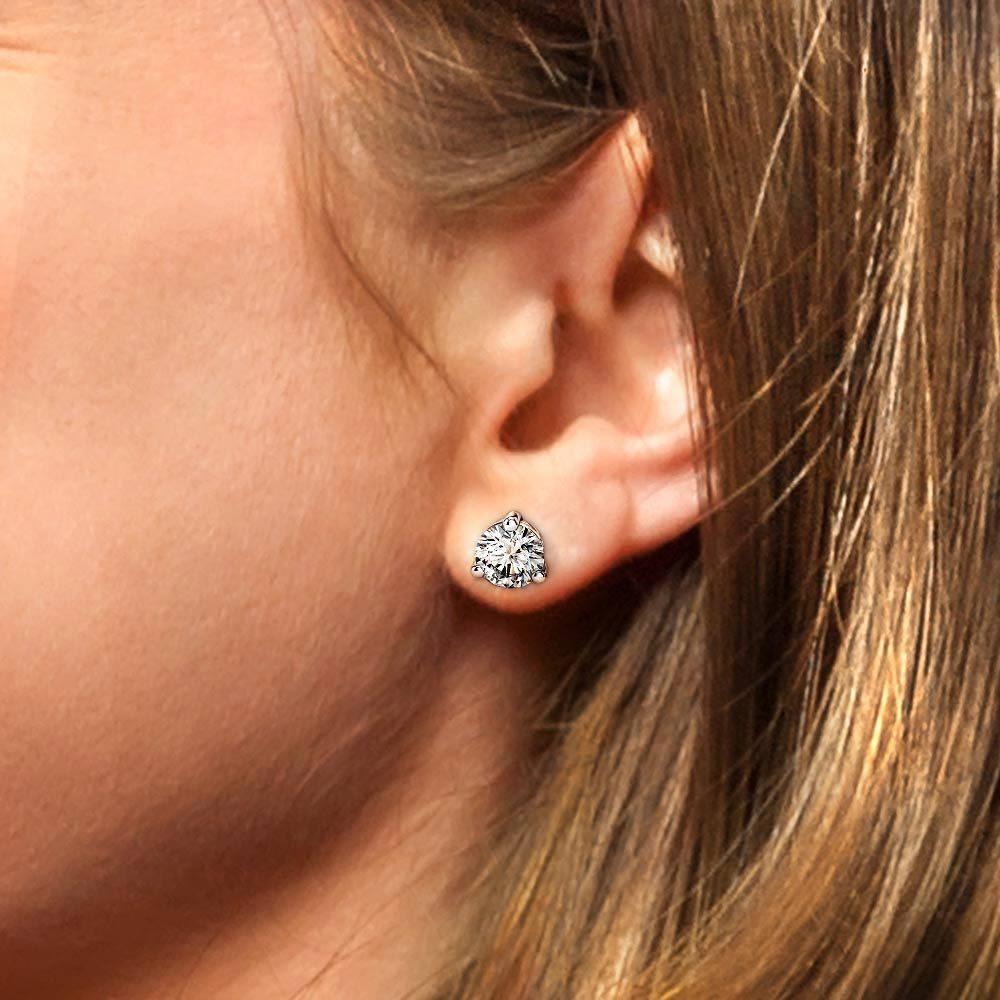 Three Prong Diamond Studs In White Gold (3 Ctw)