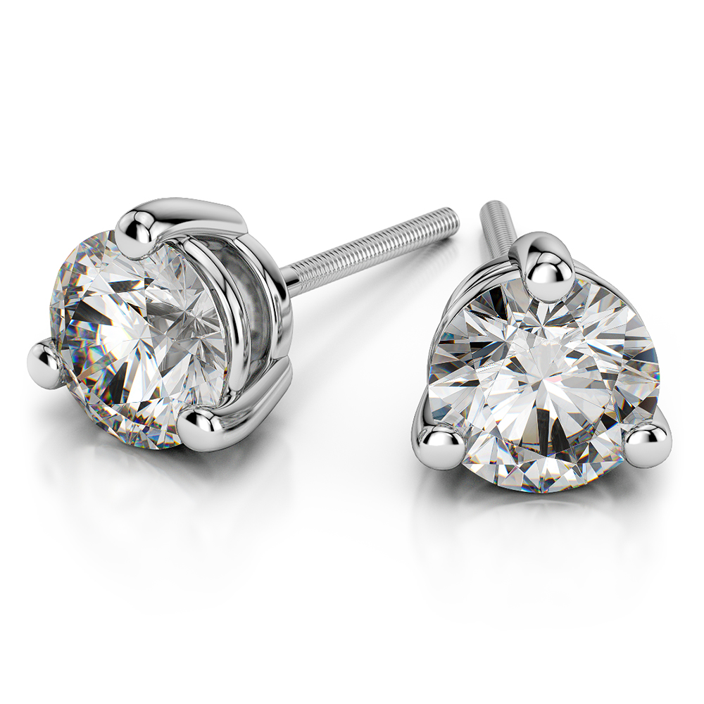 Three Prong Earring Settings in White Gold