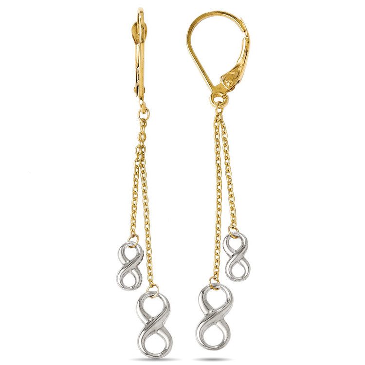 Two-tone Infinity Chain Dangle Earrings in White & Yellow Gold