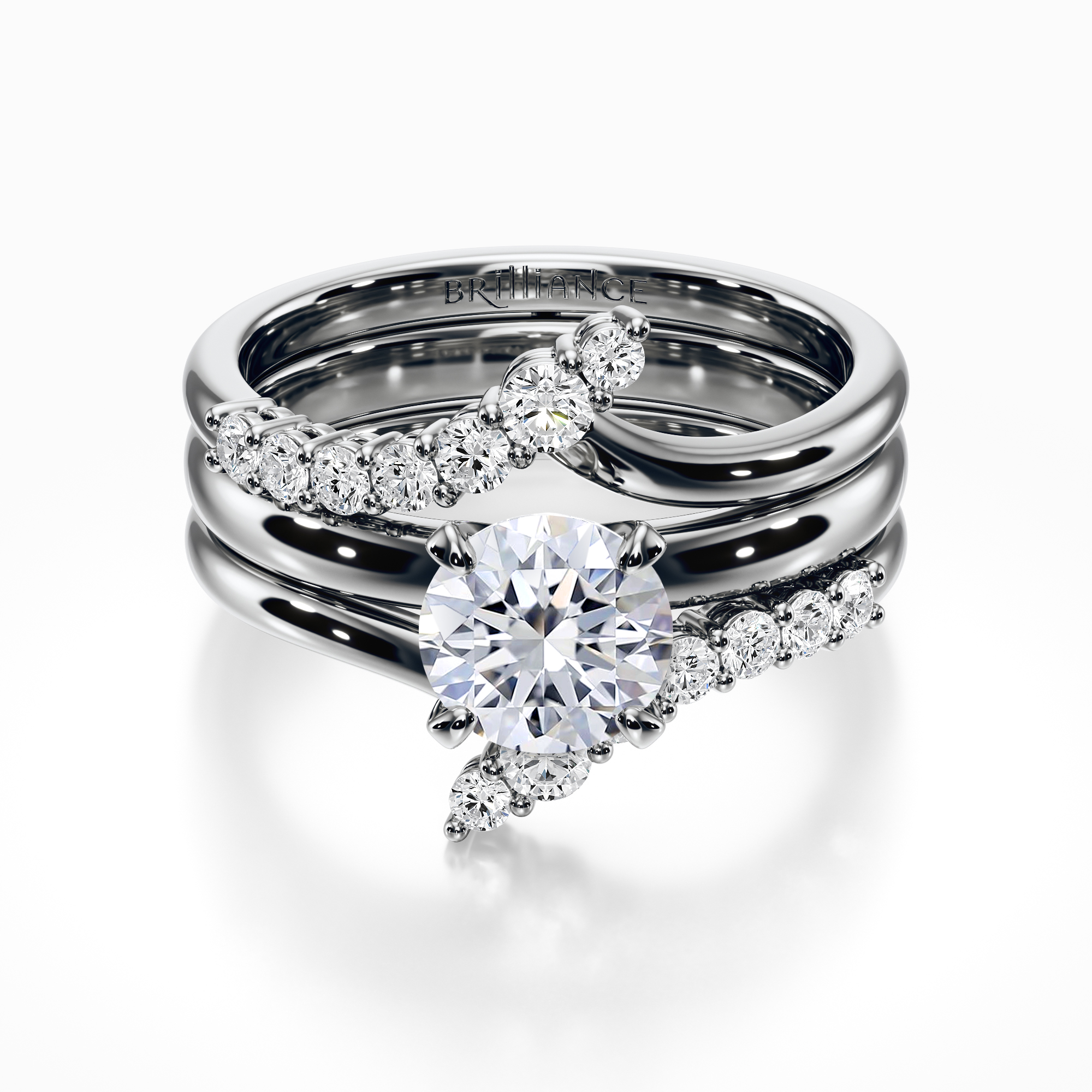 Asymmetrical Bridal Wedding Ring Enhancer Set In Platinum