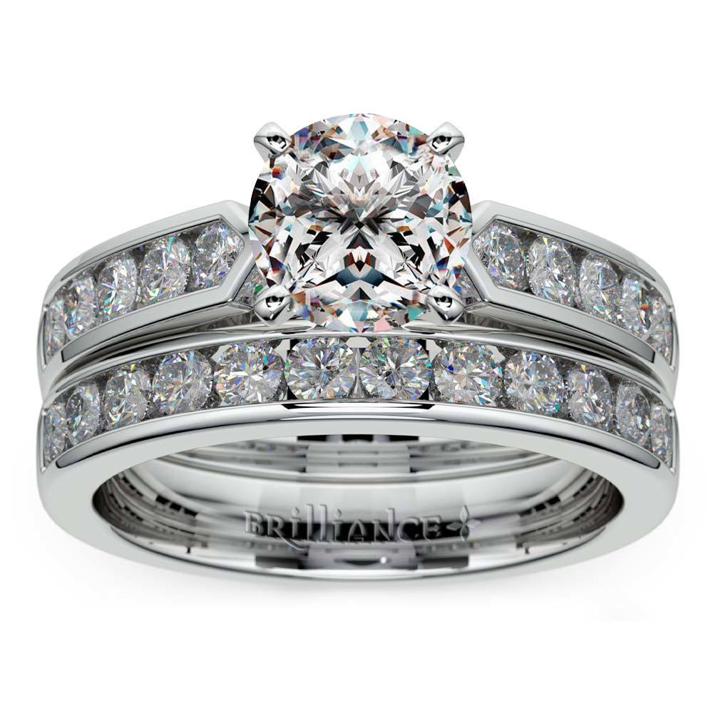 Channel Set Diamond Cathedral Bridal Set in Platinum