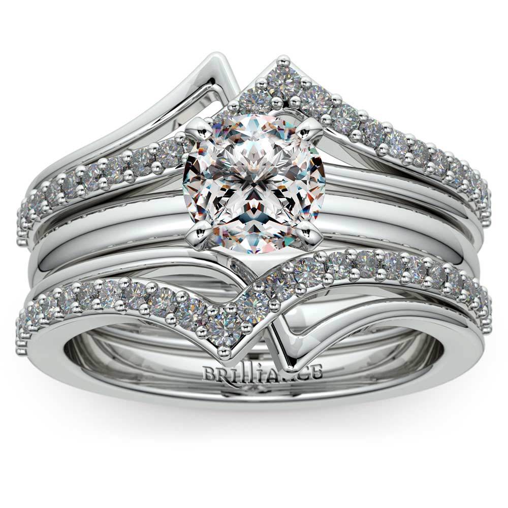 Platinum Double Chevron Ring Enhancer Diamond Bridal Set