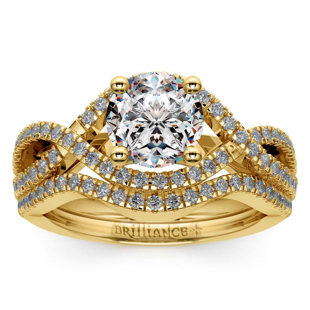 Cross Split Shank Bridal Set in Yellow Gold