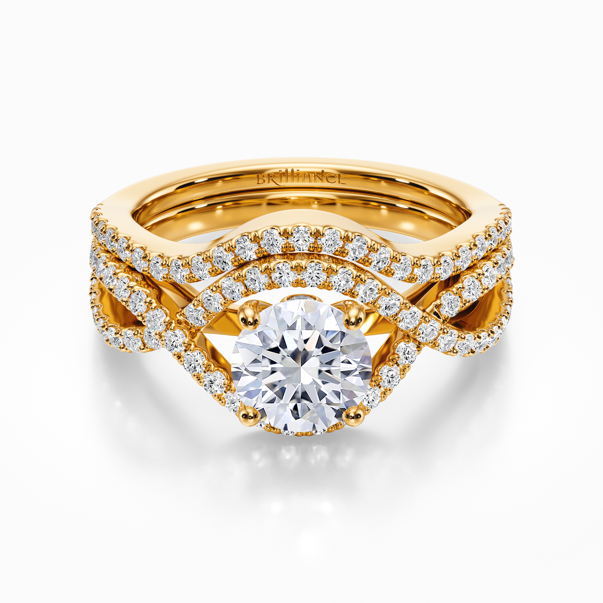 Cross Split Shank Bridal Set in Yellow Gold