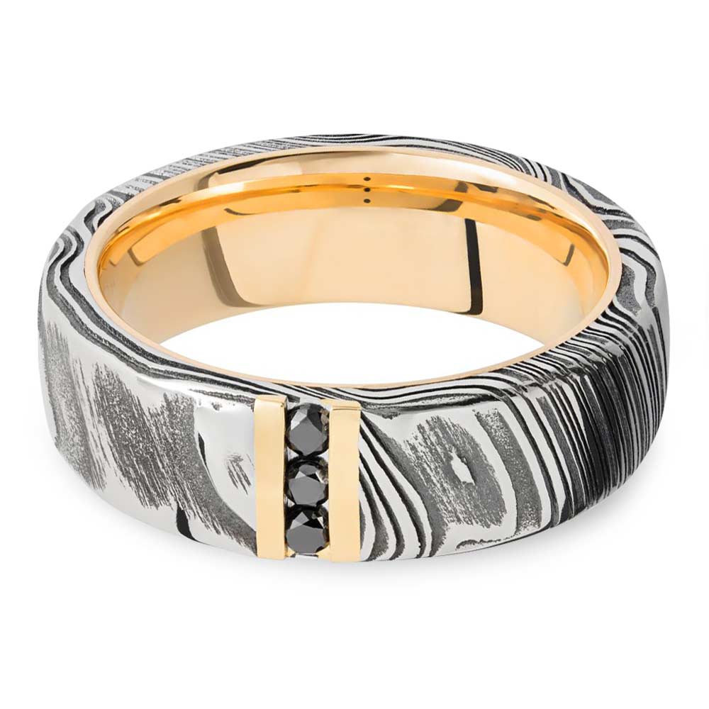 Black Diamond Damascus Steel Mens Ring