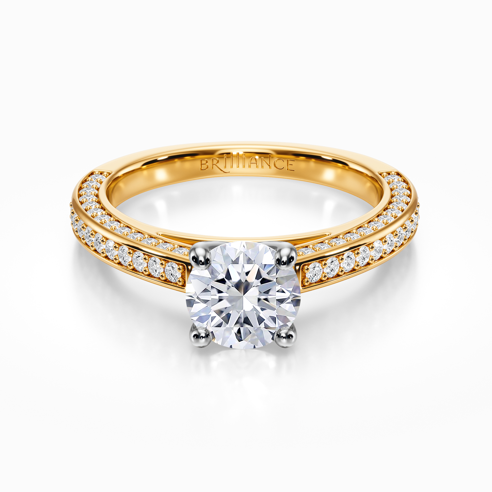 Three Sided Pave Engagement Ring Setting In Yellow Gold