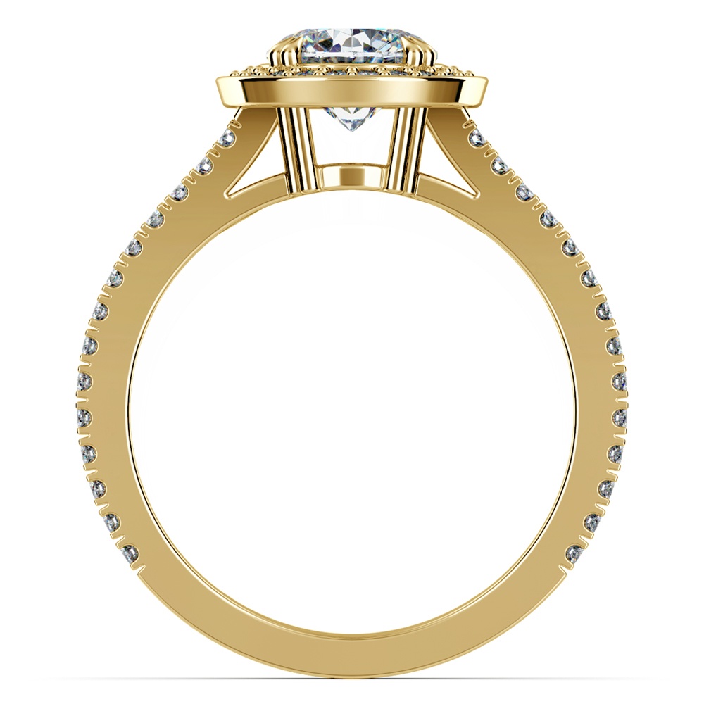 Split Shank Pave Set Halo Diamond Engagement Ring In Gold