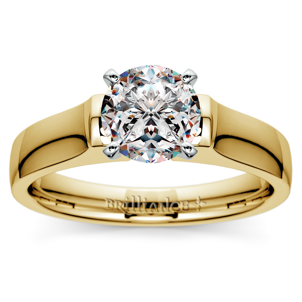 Simple Modern Engagement Ring Setting In Classic Yellow Gold
