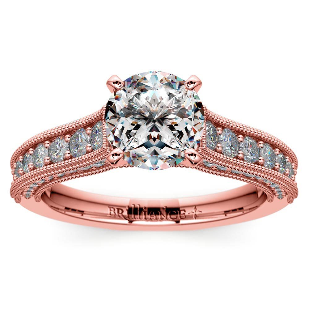 Vintage Milgrain Engagement Ring In Rose Gold
