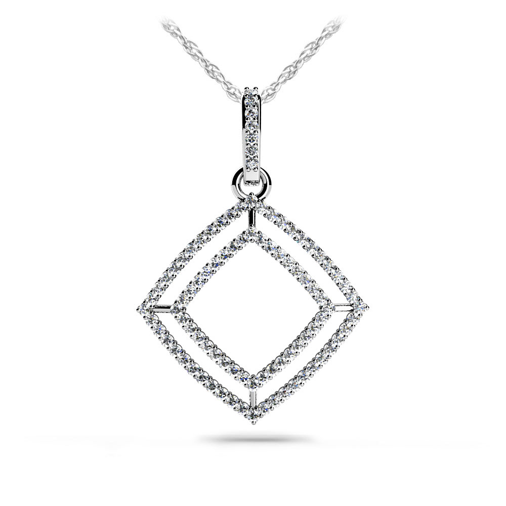Square Shadow Box Diamond Pendant Necklace