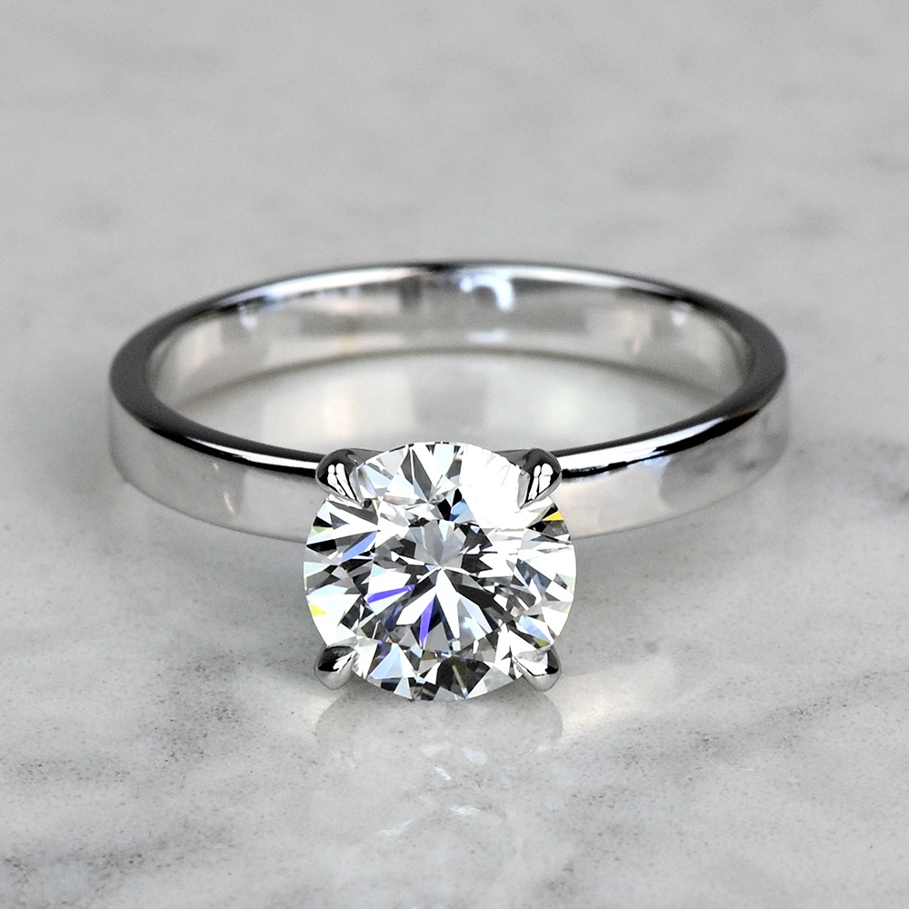 1.40 Carat Lab Grown Round Diamond Flat Solitaire Engagement Ring