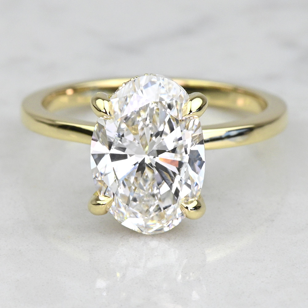 3 Carat Lab Created Oval Diamond Hidden Halo Engagement Ring with ...