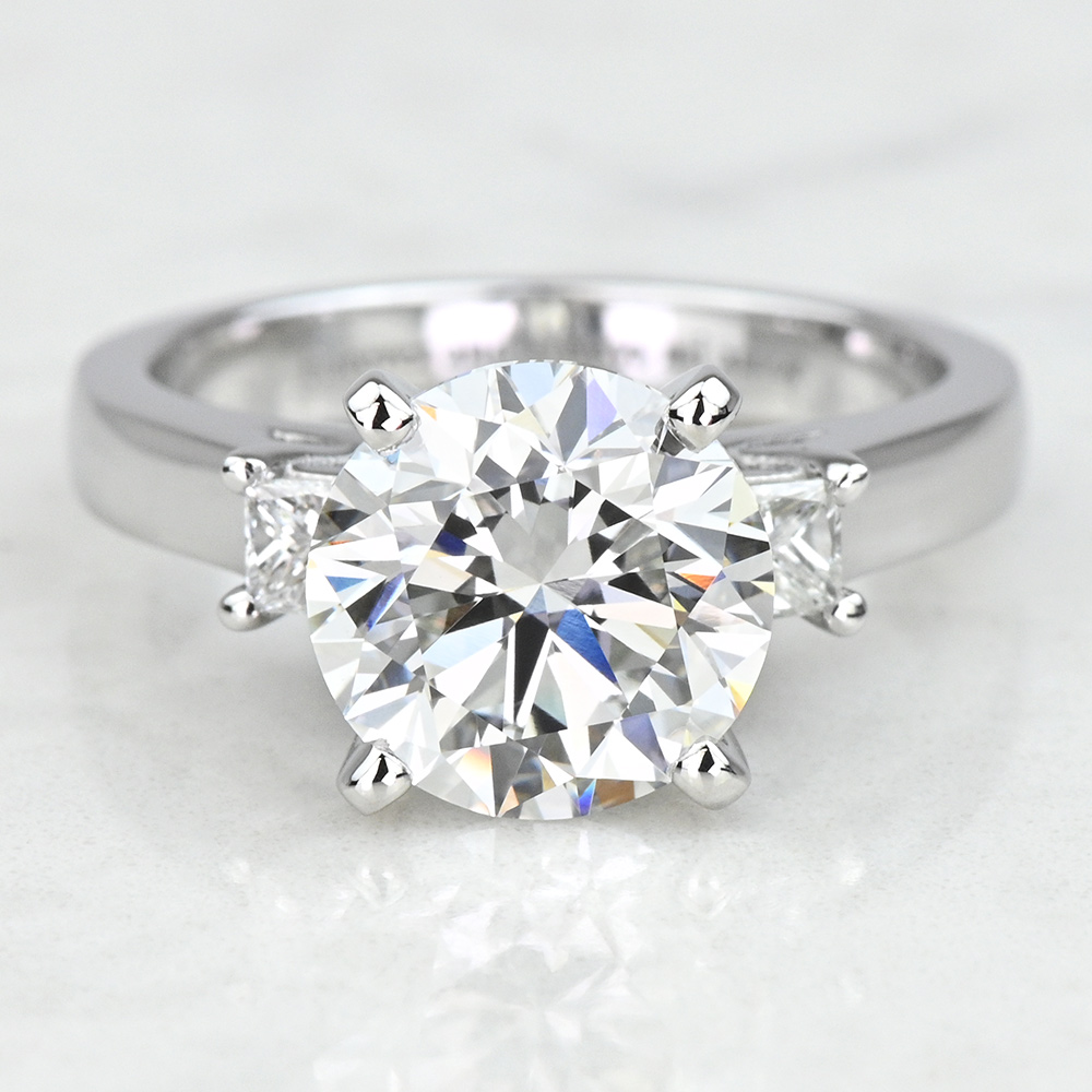 3 Carat Lab Created Round Diamond Engagement Ring With Princess Side Stones